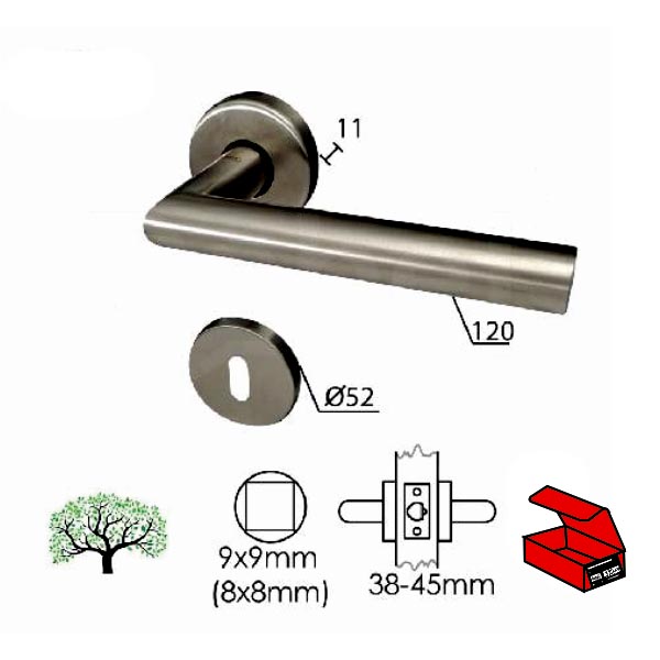 Kvaka rozeta za vrata NIŠ Inox fi52/11/120/8/9mm - građevinski okovi i ...